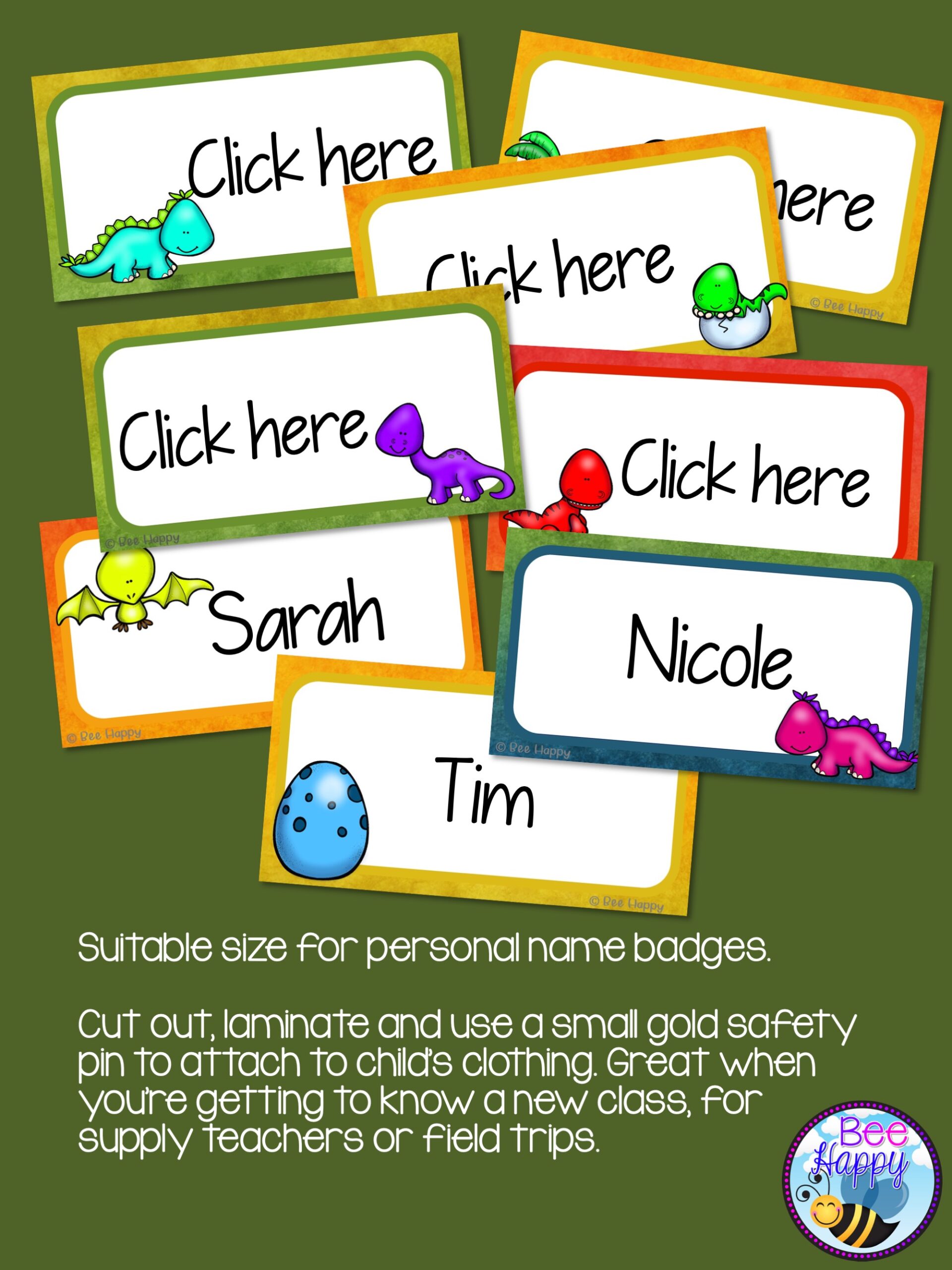 Editable Name Tags and Labels | Dinosaurs - Made By Teachers