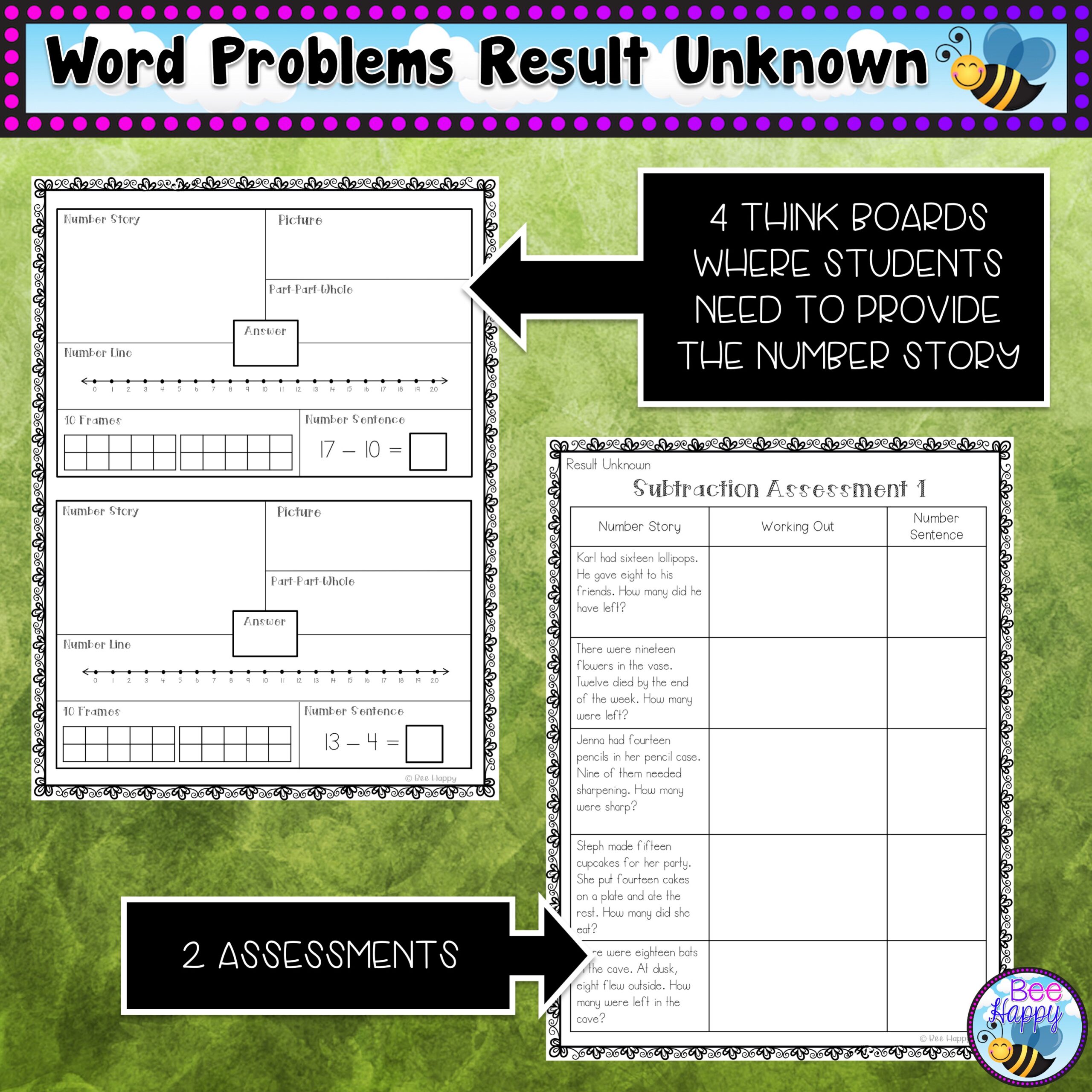Subtraction Word Problems Within 20 | Result Unknown | Think Boards ...