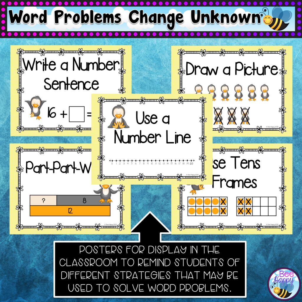 Subtraction Word Problems Within 20 | Change Unknown | Think Boards ...