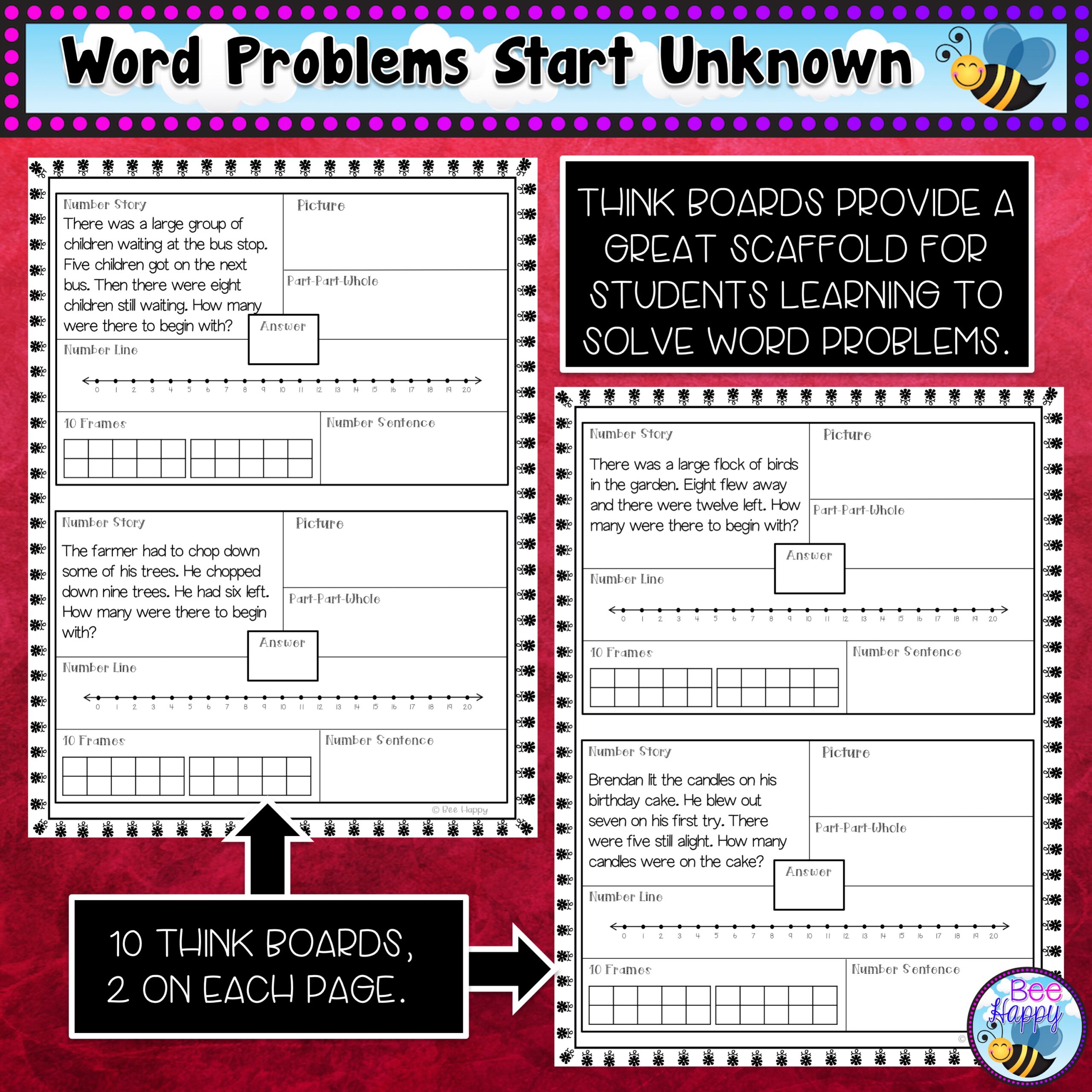 Subtraction Word Problems Within 20 | Start Unknown | Think Boards ...