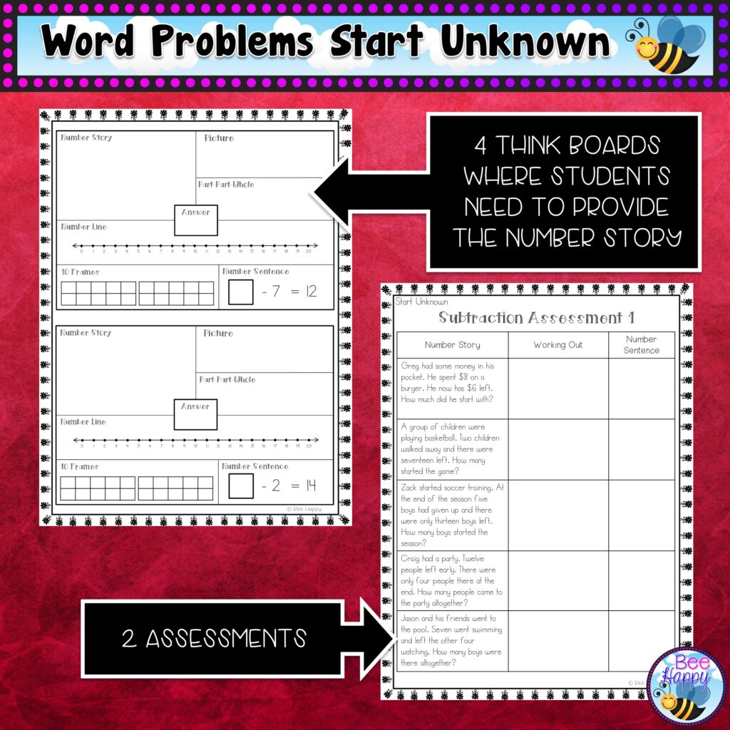 Subtraction Word Problems Within 20 | Start Unknown | Think Boards ...