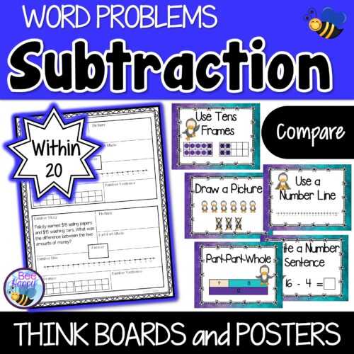 Subtraction Word Problems Within 20 | Compare | Think Boards & Posters ...
