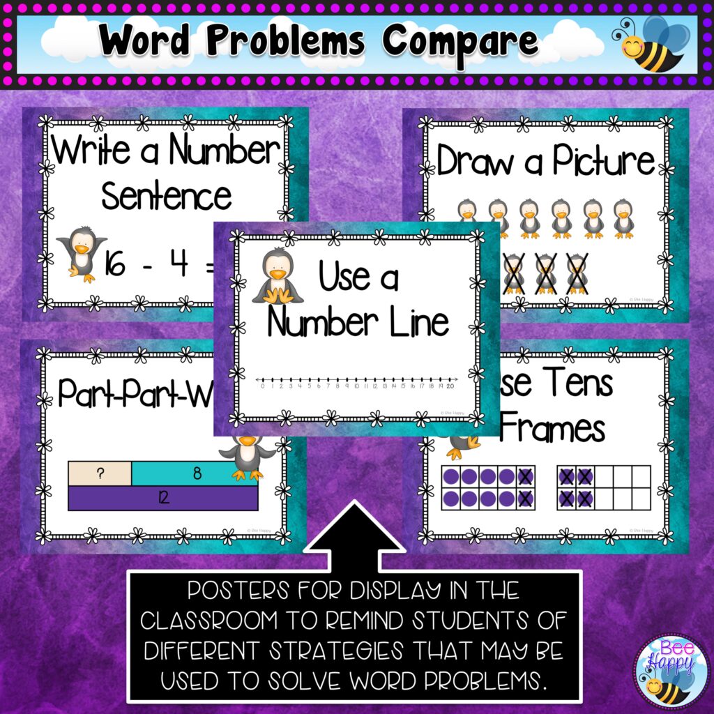 Subtraction Word Problems Within 20 | Compare | Think Boards & Posters ...