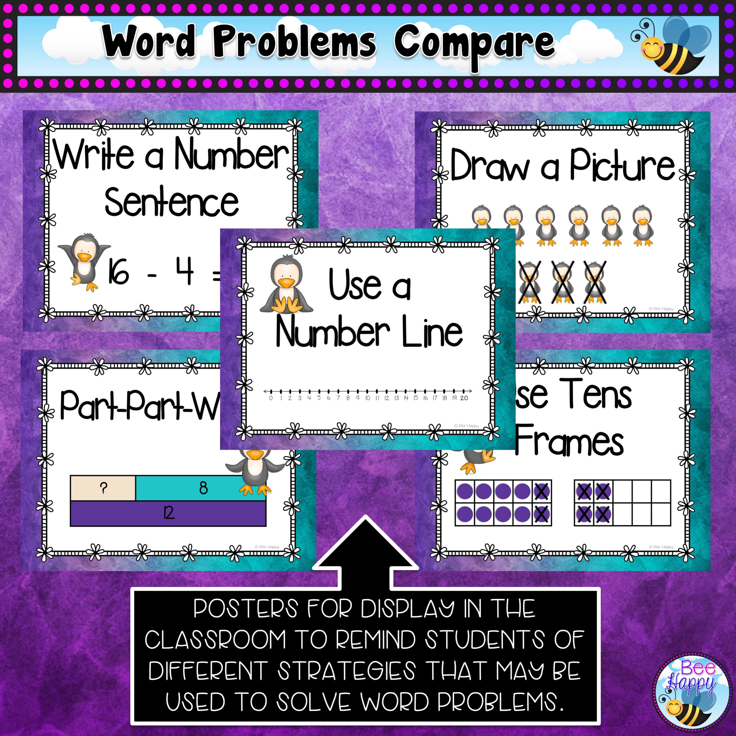 Subtraction Word Problems Within 20 | Compare | Think Boards & Posters ...