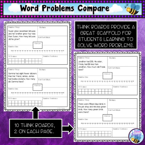 Subtraction Word Problems Within 20 | Compare | Think Boards & Posters ...