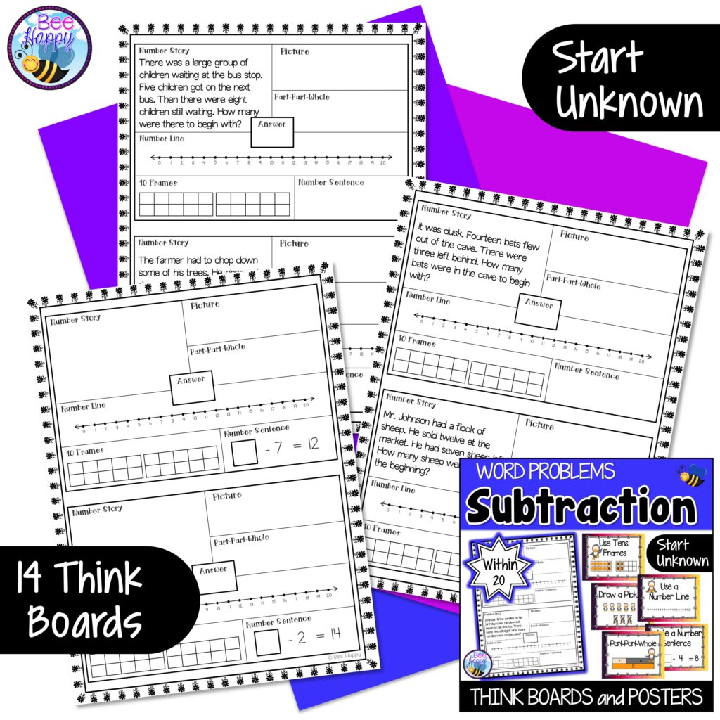 Subtraction Word Problems Within 20 | Think Boards & Posters | Bundle ...