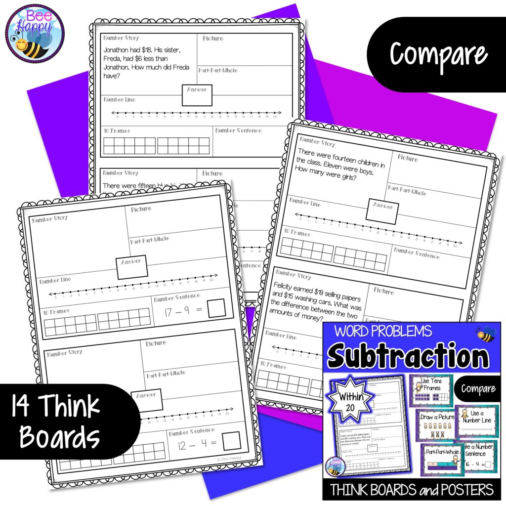 Subtraction Word Problems Within 20 | Think Boards & Posters | Bundle ...