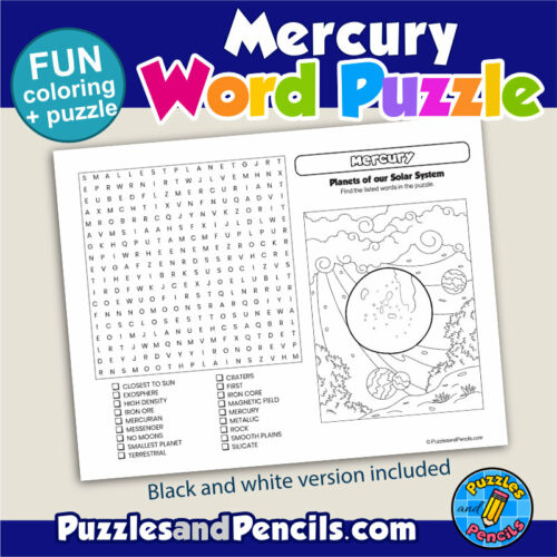 Mercury Word Search Puzzle Activity Page | Planets & Solar System ...