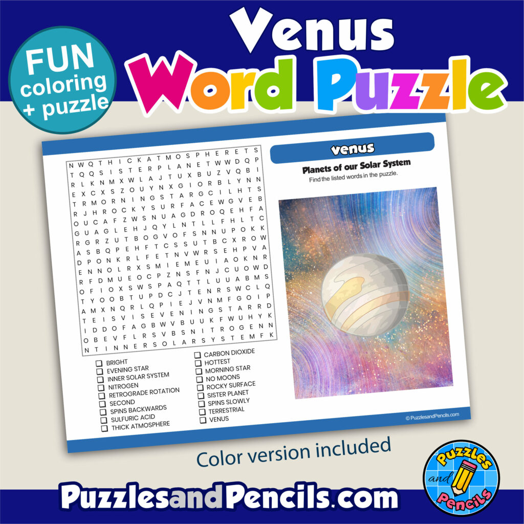 Venus Word Search Puzzle Activity Page | Planets & Solar System ...