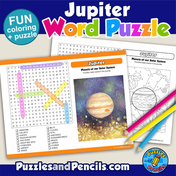 Jupiter Word Search Puzzle Activity Page | Planets & Solar System ...
