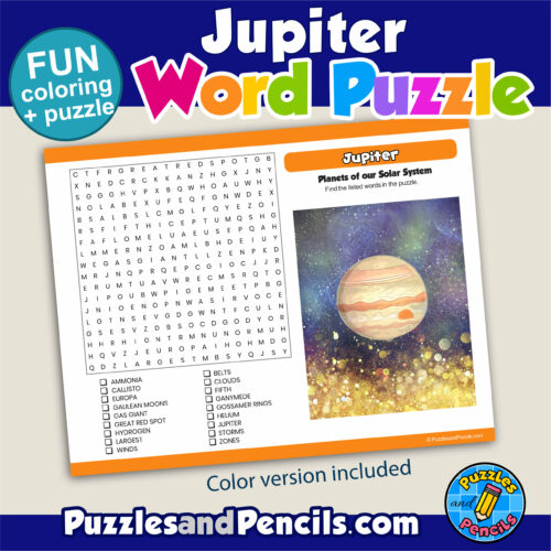 Jupiter Word Search Puzzle Activity Page | Planets & Solar System ...