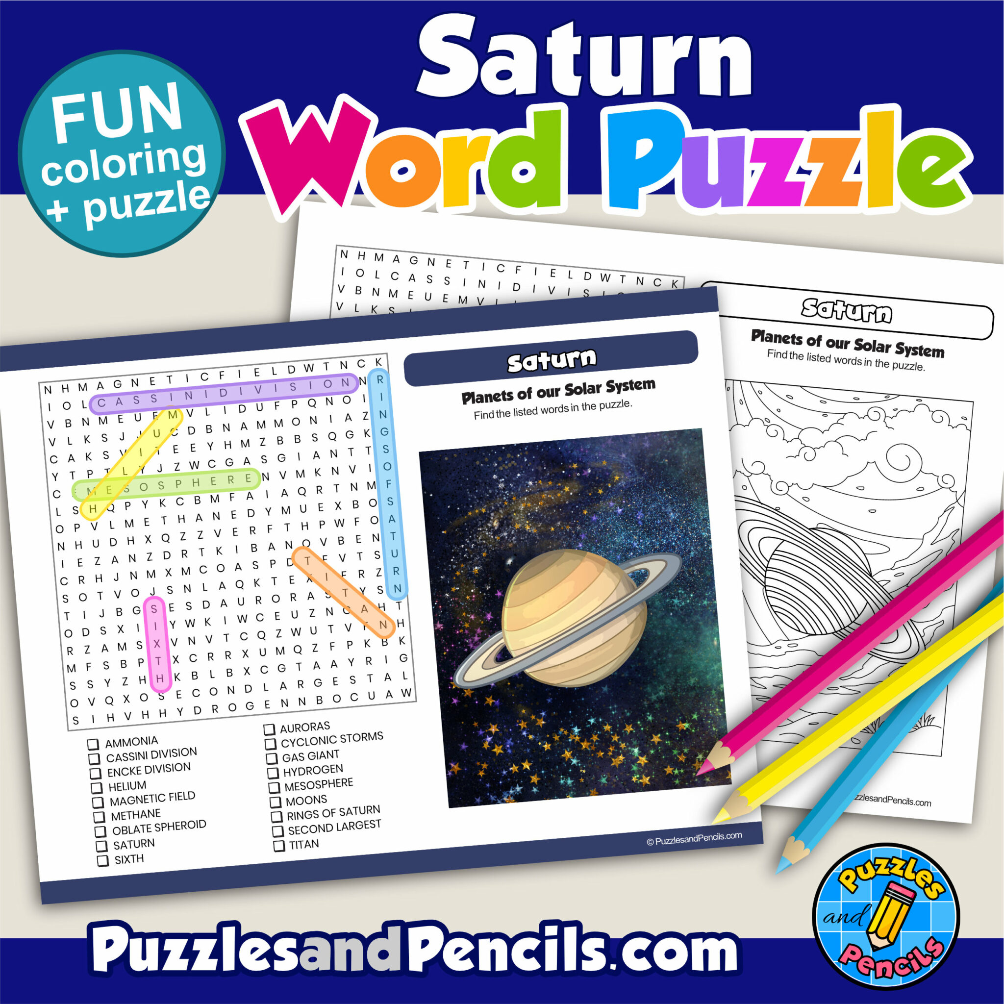 Saturn Word Search Puzzle Activity Page | Planets & Solar System ...