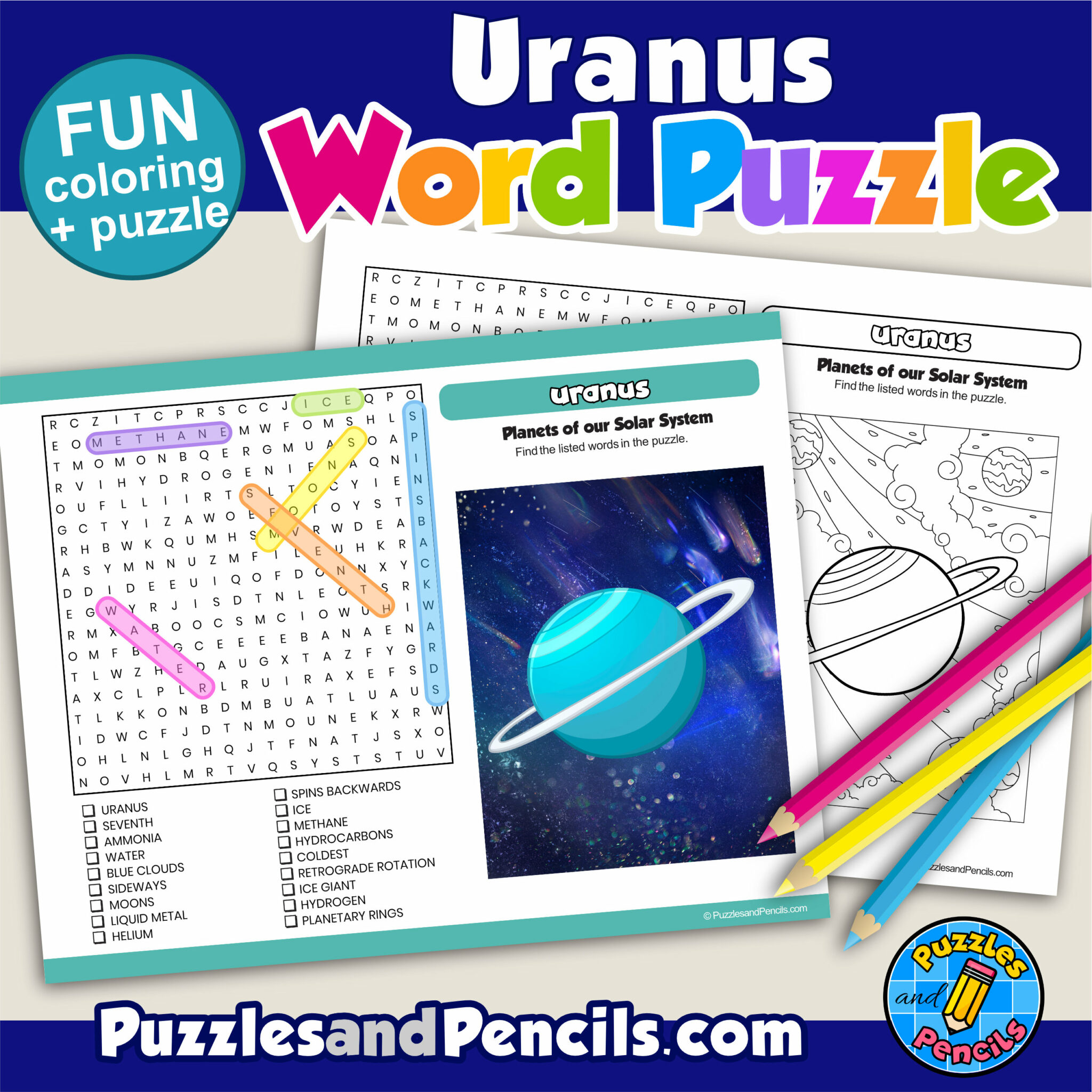 Uranus Word Search Puzzle Activity Page | Planets & Solar System Wordsearch | Made By Teachers