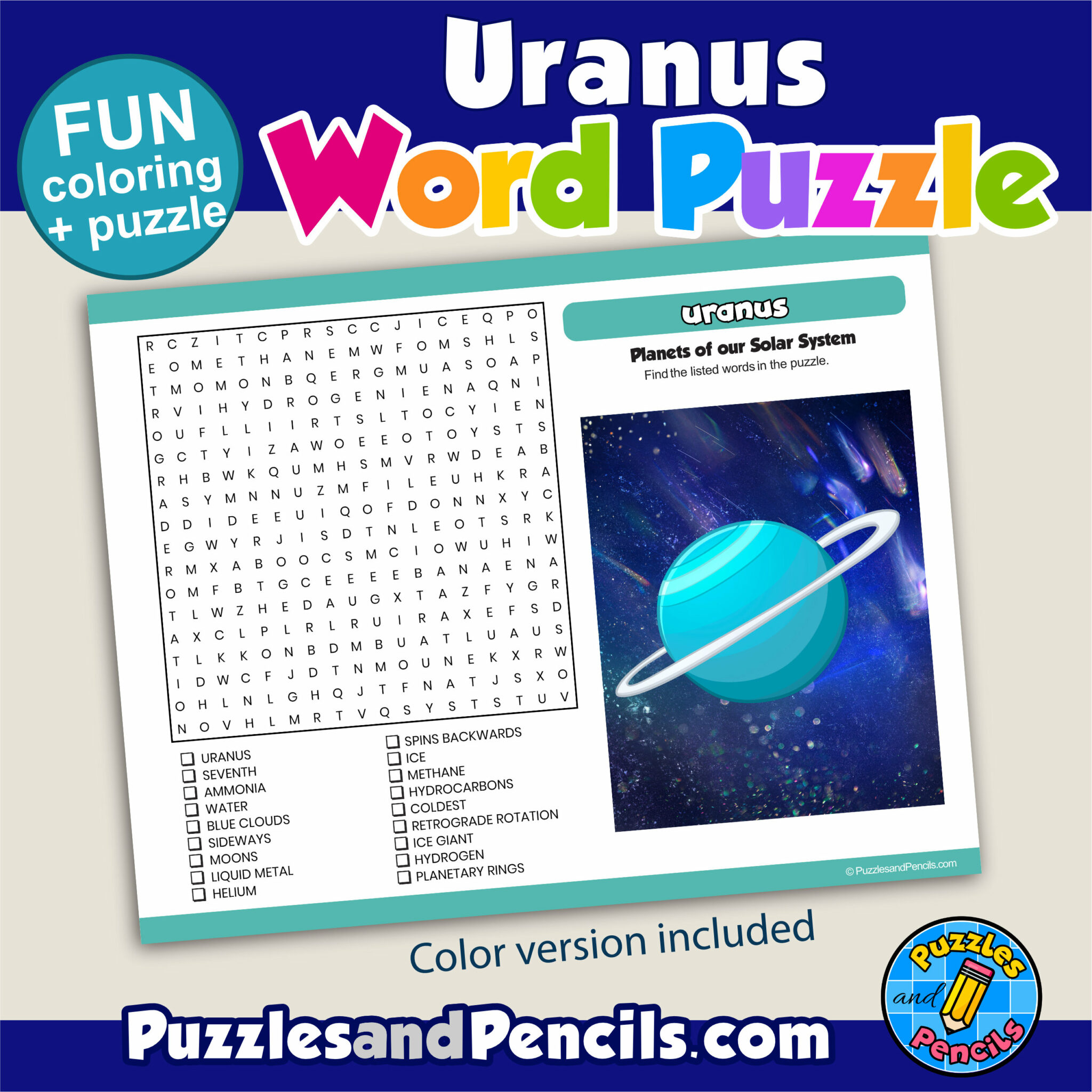 Uranus Word Search Puzzle Activity Page | Planets & Solar System ...