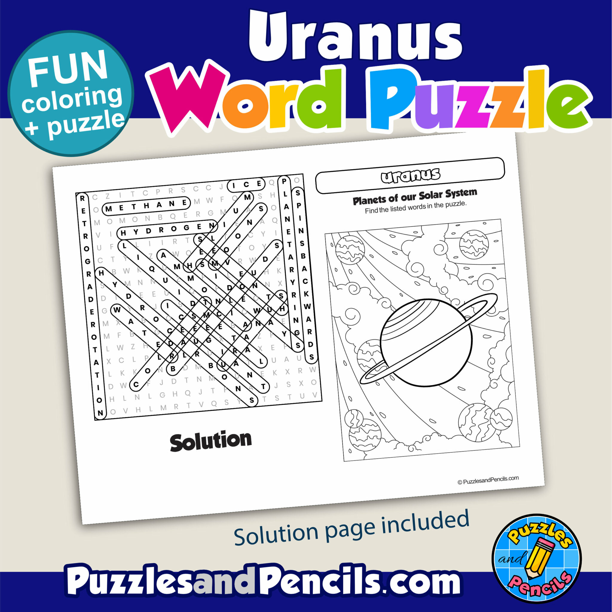 Uranus Word Search Puzzle Activity Page | Planets & Solar System ...