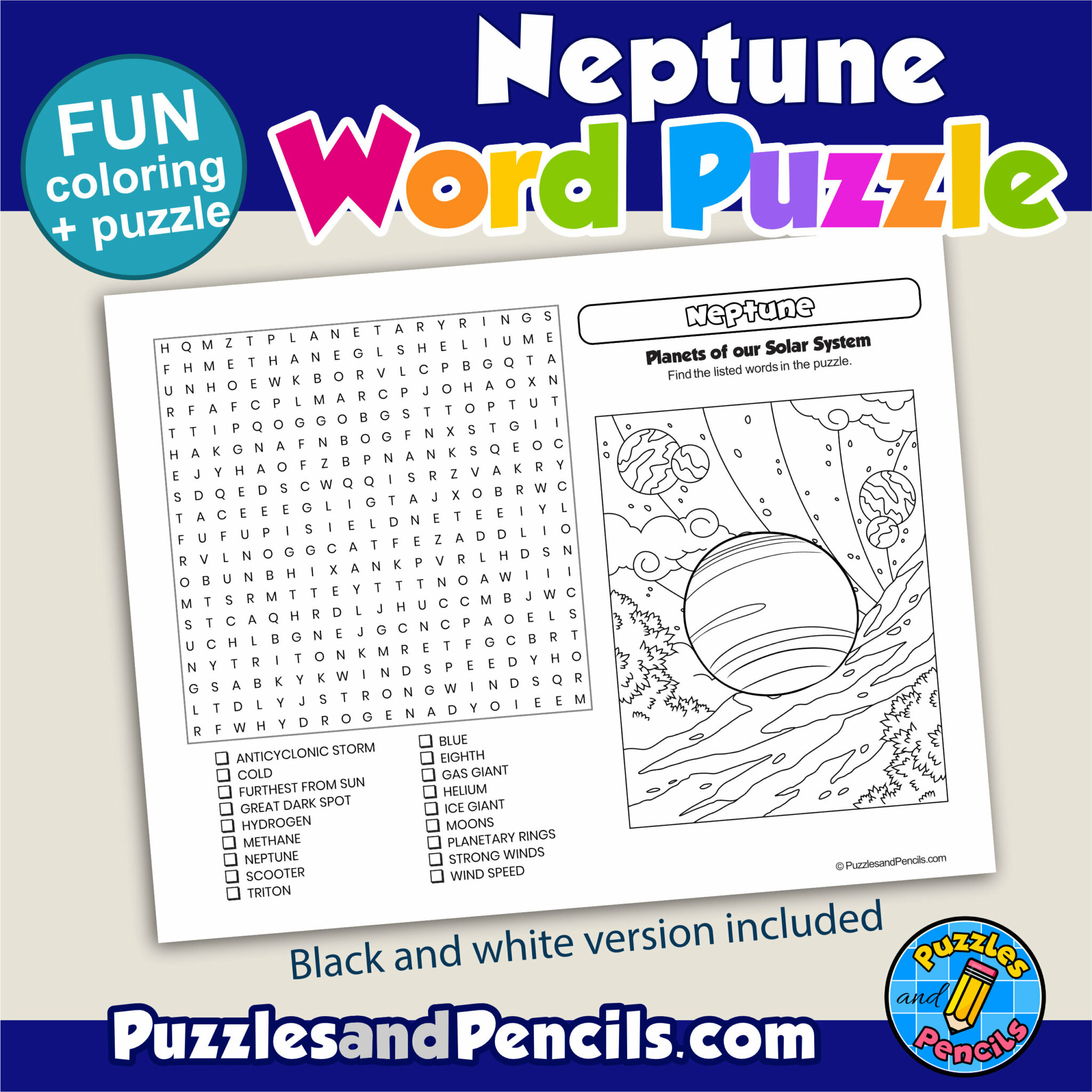 Neptune Word Search Puzzle Activity Page | Planets & Solar System ...