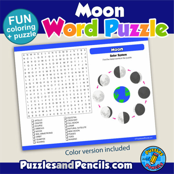Moon Word Search Puzzle Activity Page | Planets & Solar System ...