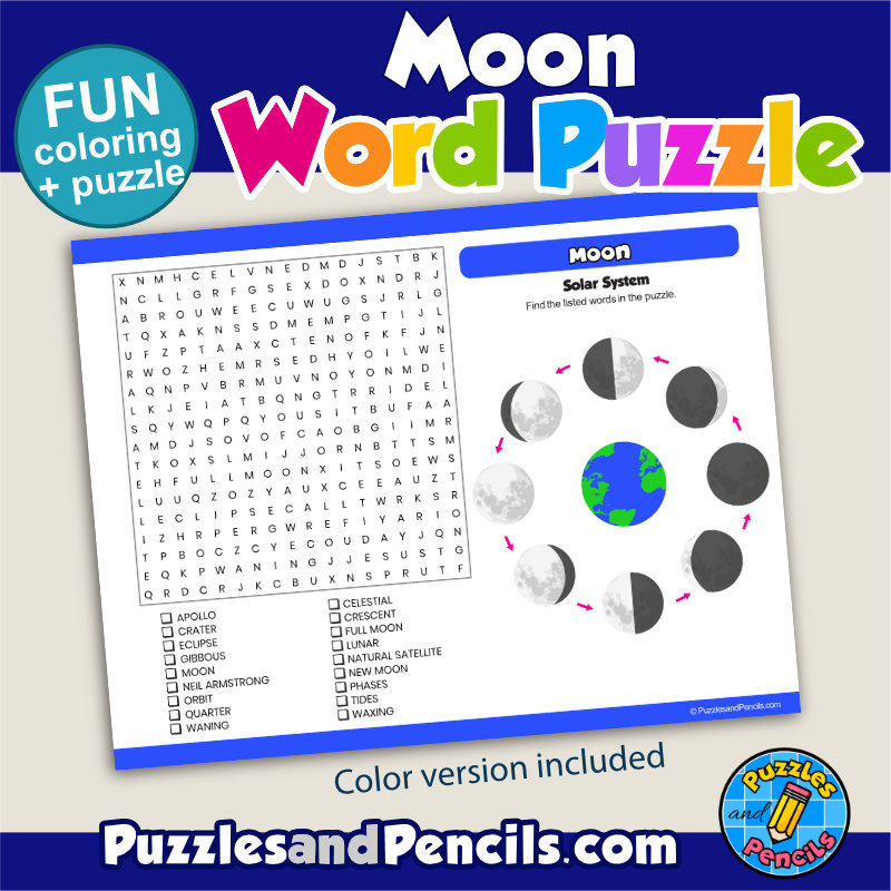 Moon Word Search Puzzle Activity Page | Planets & Solar System ...
