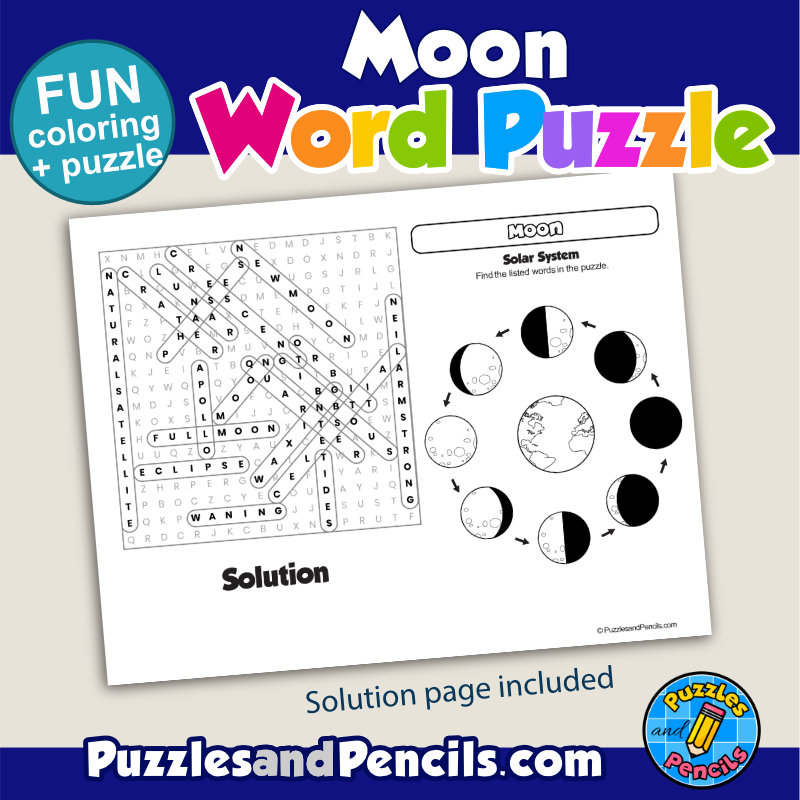 Moon Word Search Puzzle Activity Page | Planets & Solar System ...