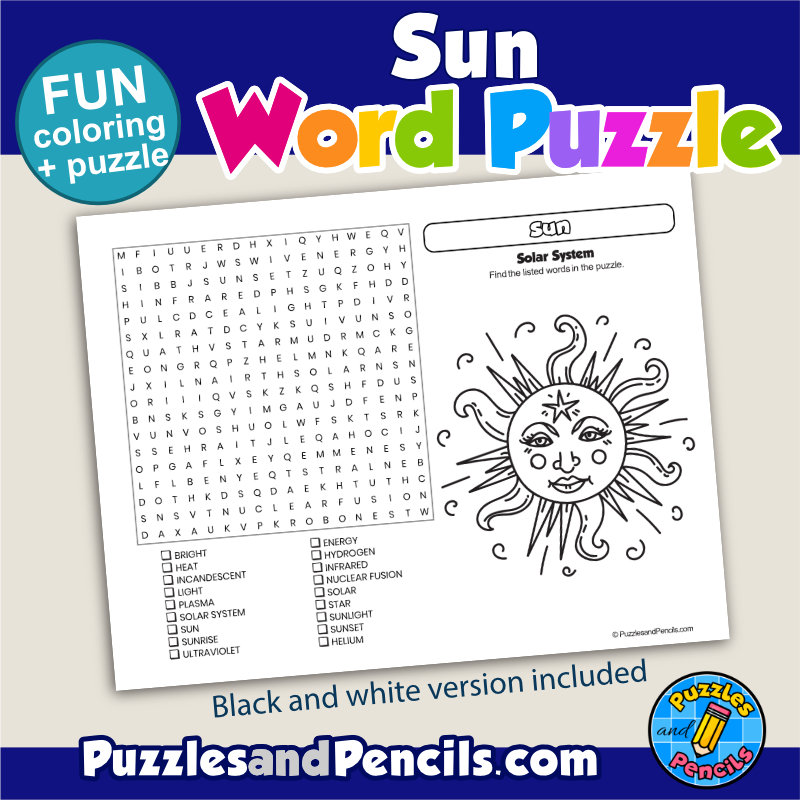 Sun Word Search Puzzle Activity Page | Planets & Solar System ...
