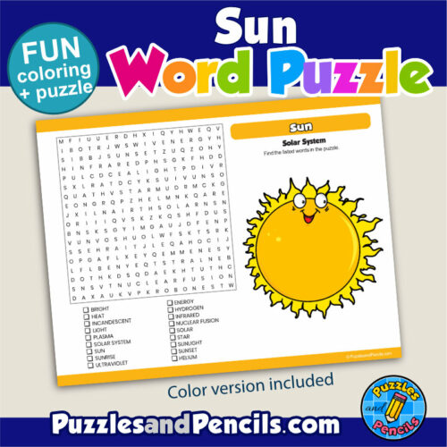 Sun Word Search Puzzle Activity Page | Planets & Solar System ...