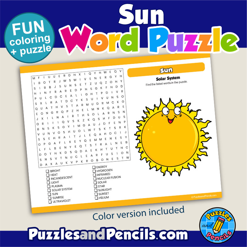Sun Word Search Puzzle Activity Page | Planets & Solar System ...