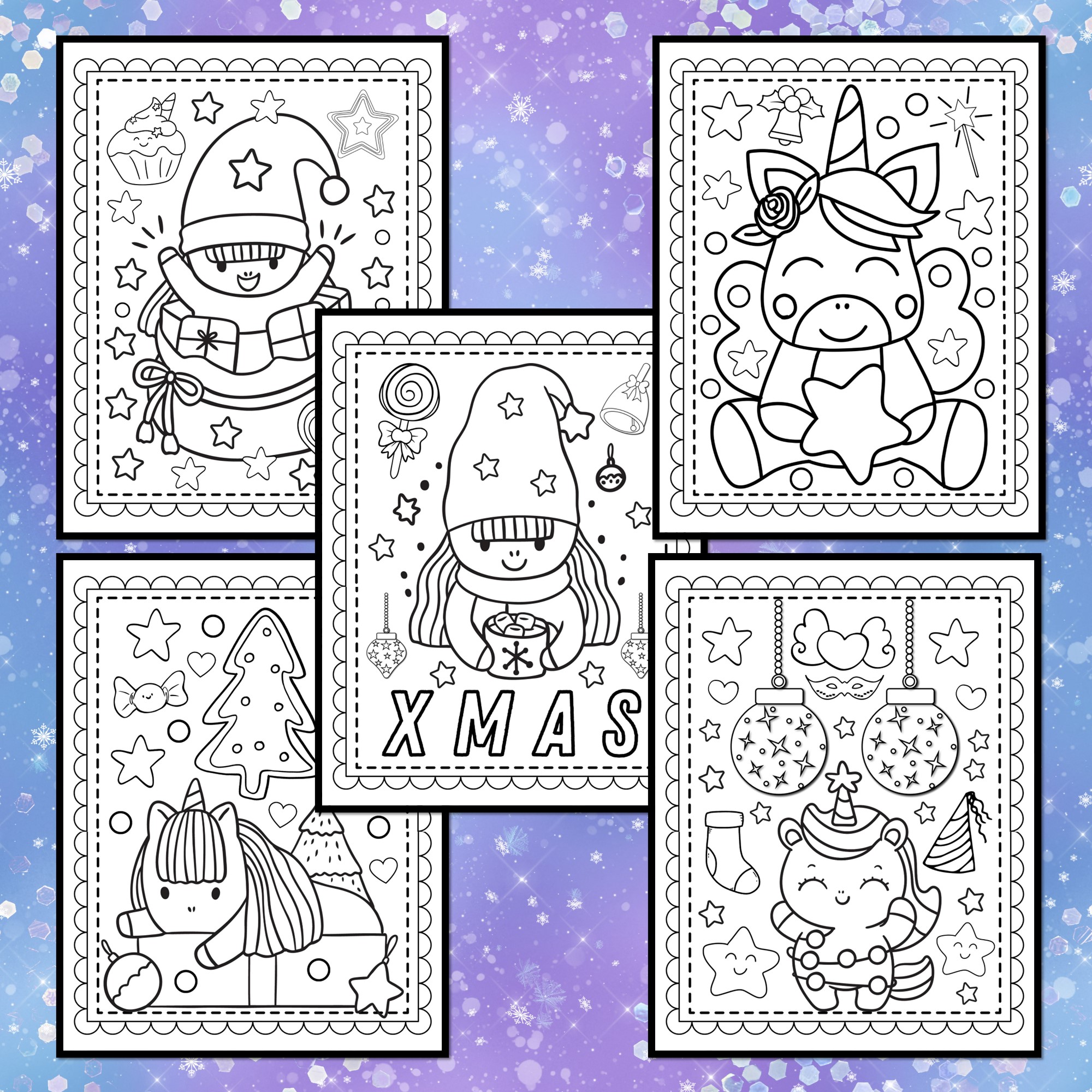 Christmas Unicorn Coloring Pages | Winter Xmas December Coloring Sheets ...