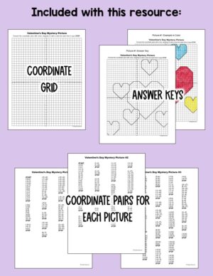 Valentine's Day Coordinate Plane Graphing Pictures - Four Quadrant ...
