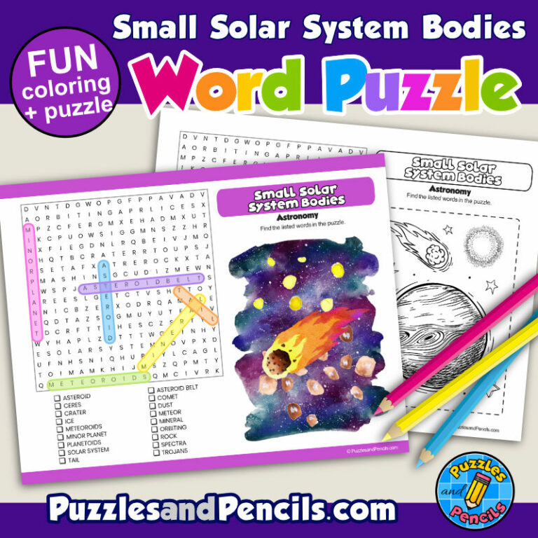Small Solar System Bodies Word Search Puzzle Activity Page | Astronomy Wordsearch | Made By Teachers