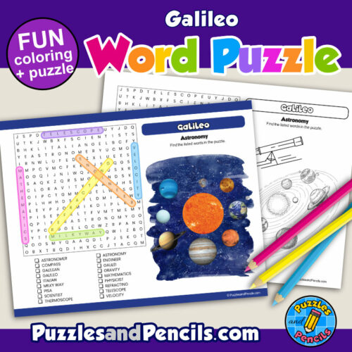 Galileo Word Search Puzzle Activity Page | Astronomy Wordsearch | Made ...