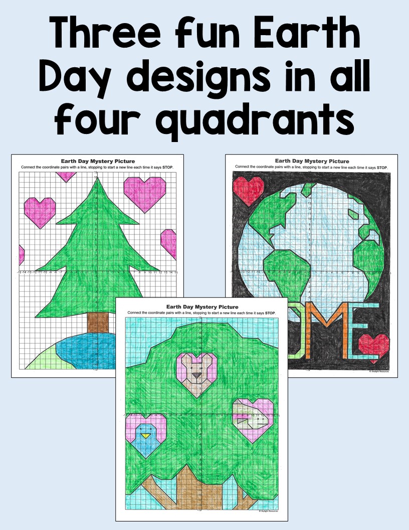 Earth Day Coordinate Plane Mystery Graphing Pictures 4-Quadrant | Made ...