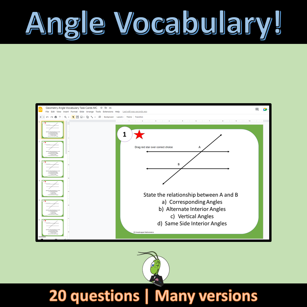 Angle Relationship Vocabulary and Measurement Geometry Task Cards ...
