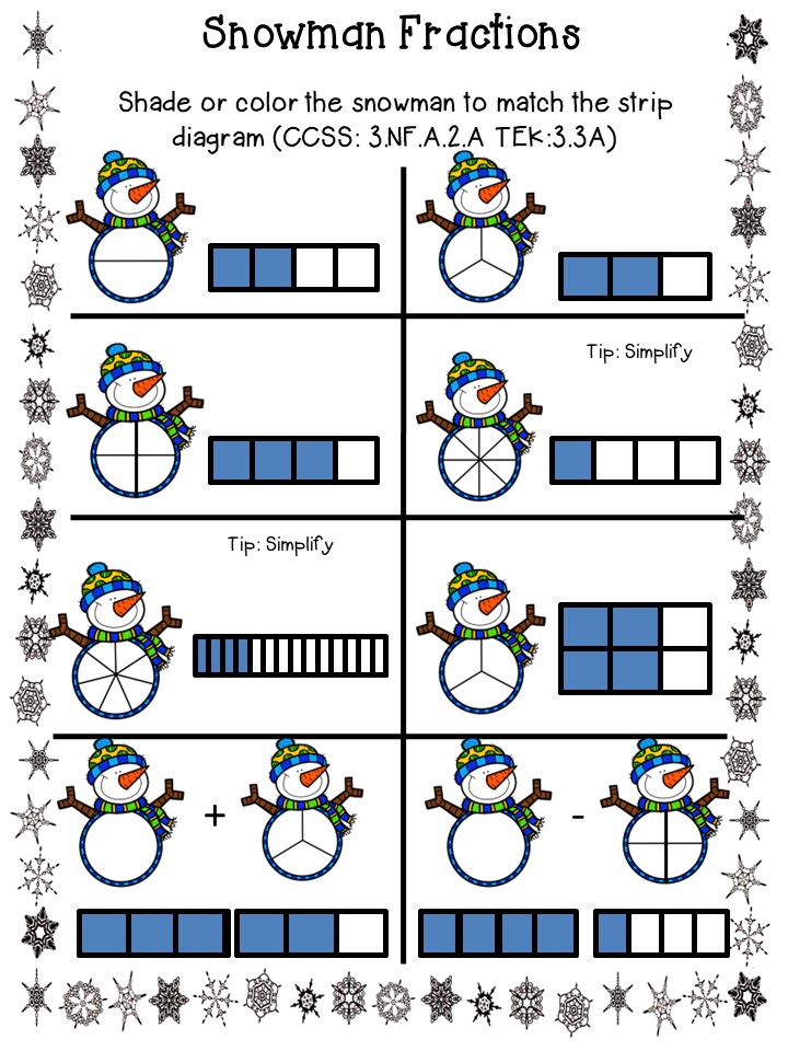 Fraction Winter Fun Worksheets | 3rd-4th Grade Fraction Skills | 6 ...