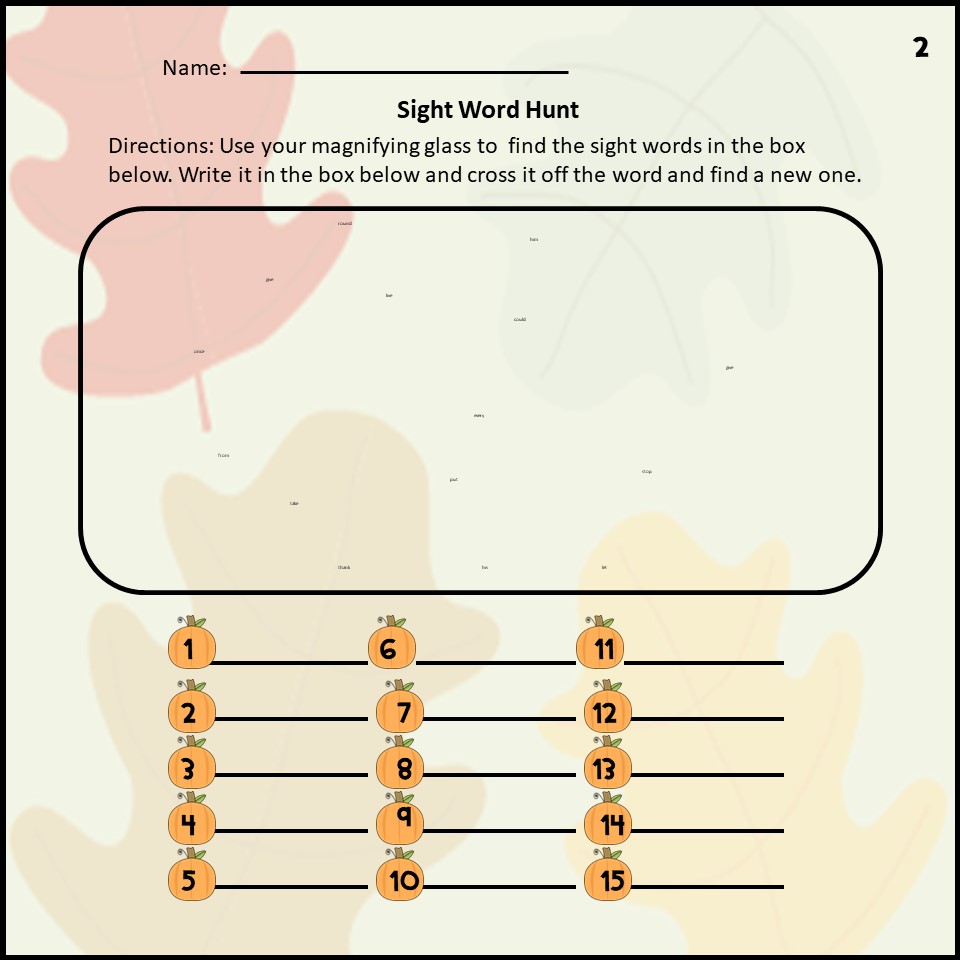 Autumn/ Fall themed | Sight & Rhyming Words Magnifying Search | 15 ...