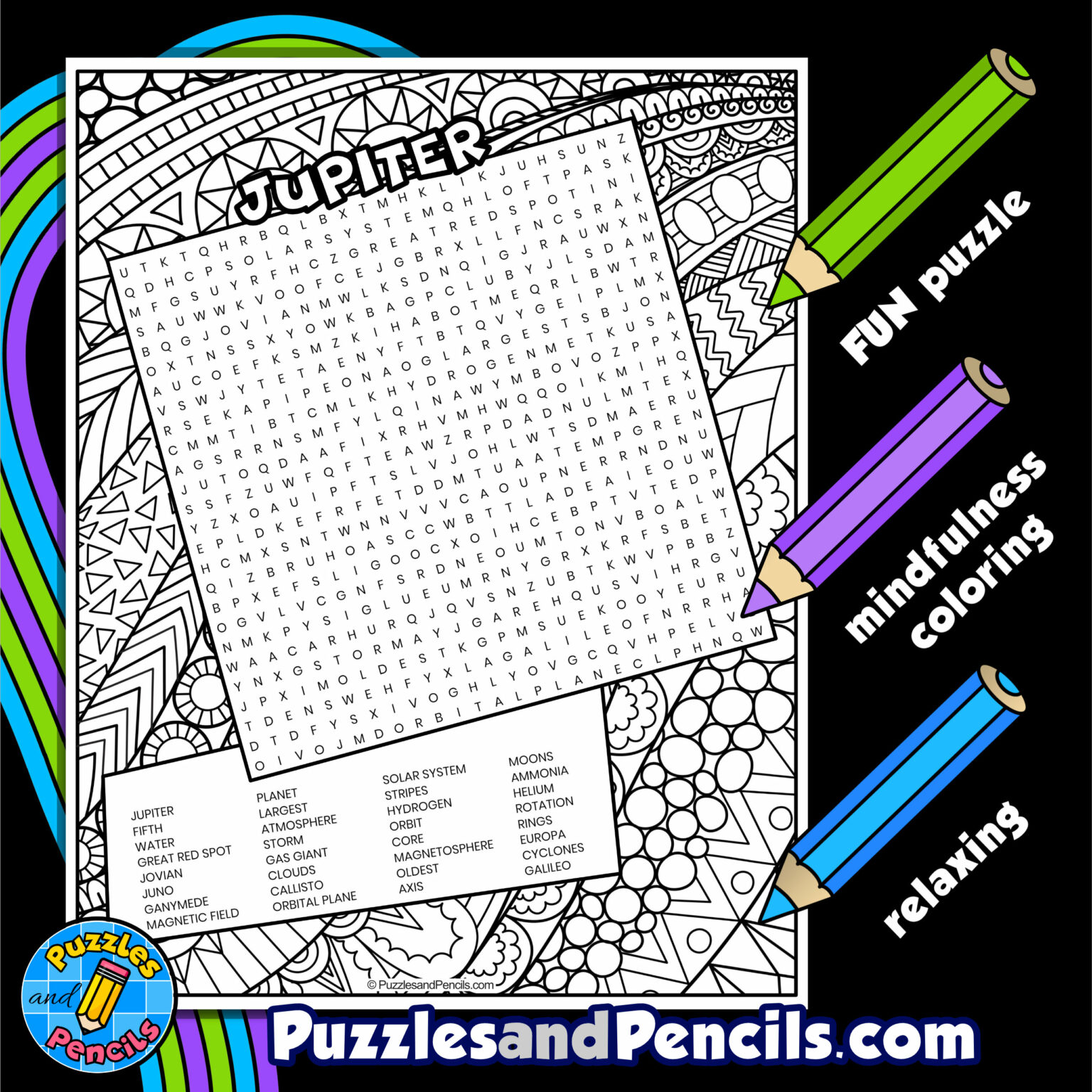 Jupiter Word Search Puzzle Activity Page | Solar System Wordsearch ...