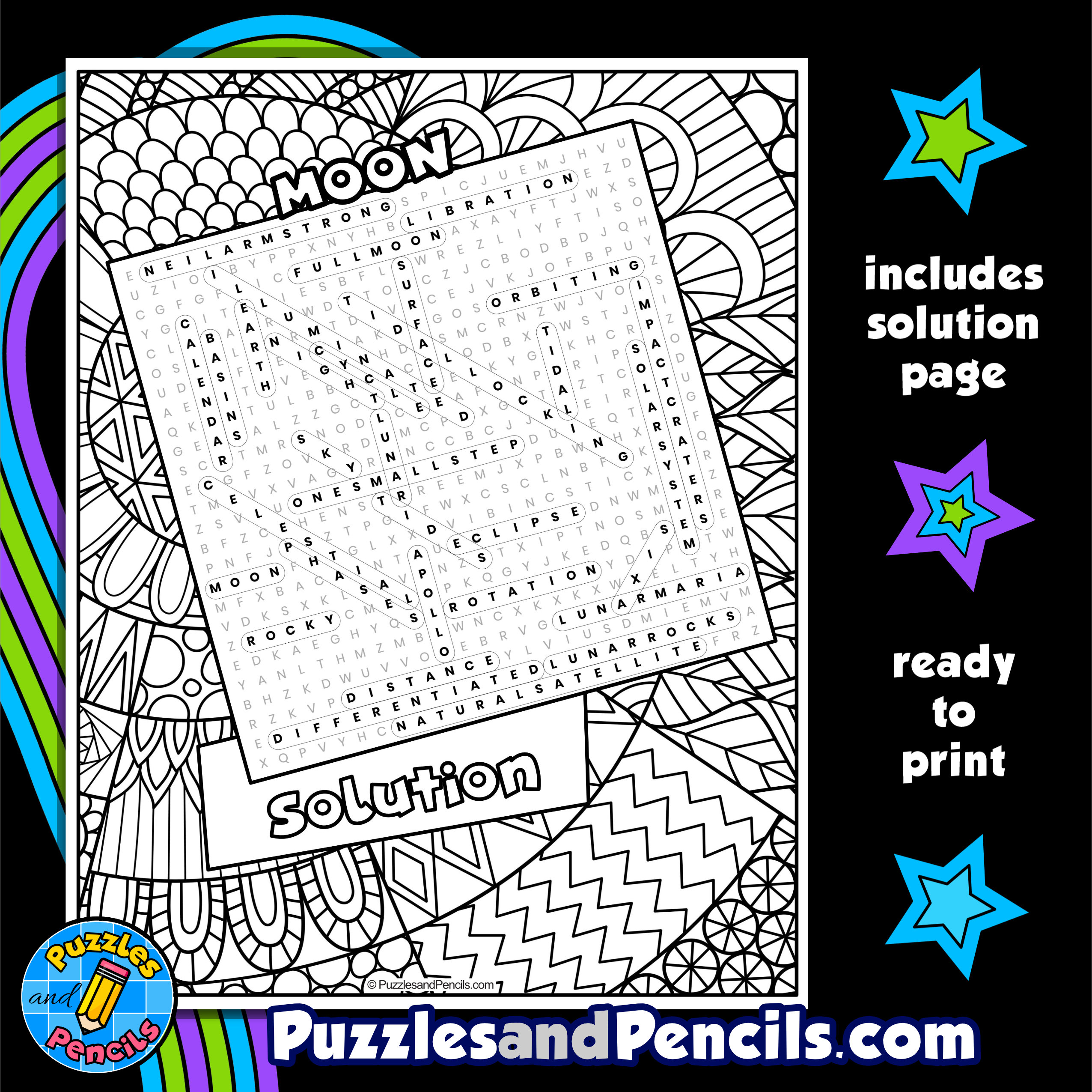 Moon Word Search Puzzle Activity Page | Solar System Wordsearch | Made ...