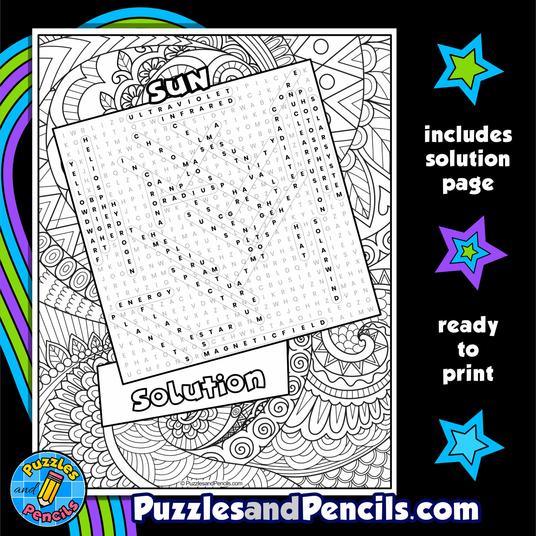 Sun Word Search Puzzle Activity Page | Solar System Wordsearch | Made ...