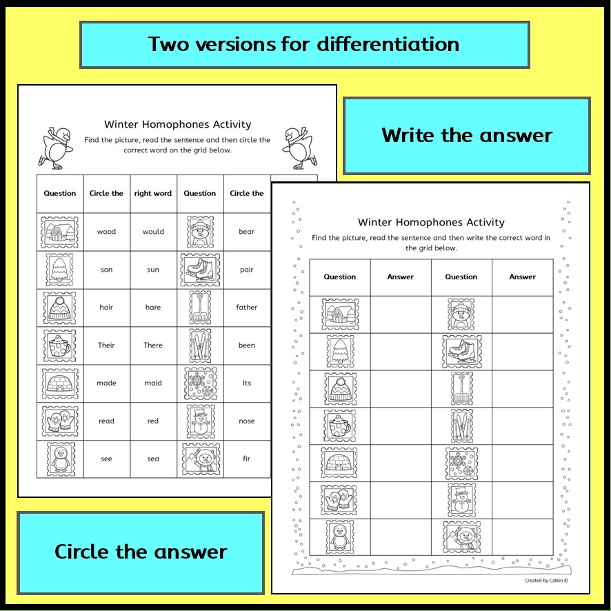 Winter Homophones Scoot Write Around the Room Activity | Made By Teachers