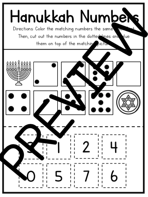 Kindergarten NO-PREP Hanukkah (Chanukah) Worksheets! Numbers 0-10 Math ...