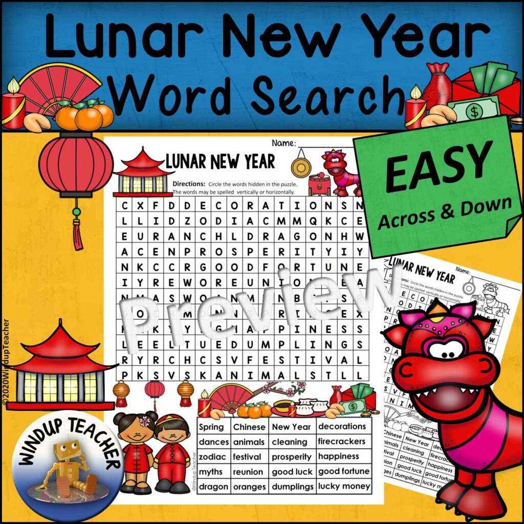 Lunar New Year Word Search | EASY Puzzle | Ready to Go! - Made By Teachers