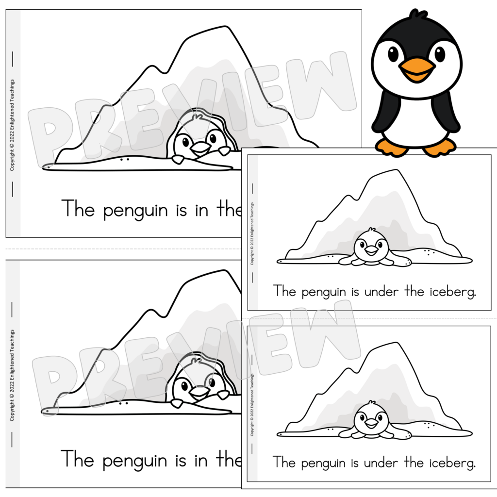 Winter Prepositions Emergent Reader Reference Guide Penguin and Iceberg ...