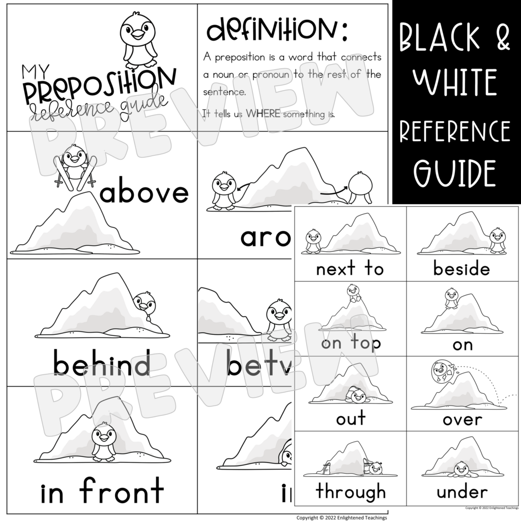 Winter Prepositions Emergent Reader Reference Guide Penguin and Iceberg ...