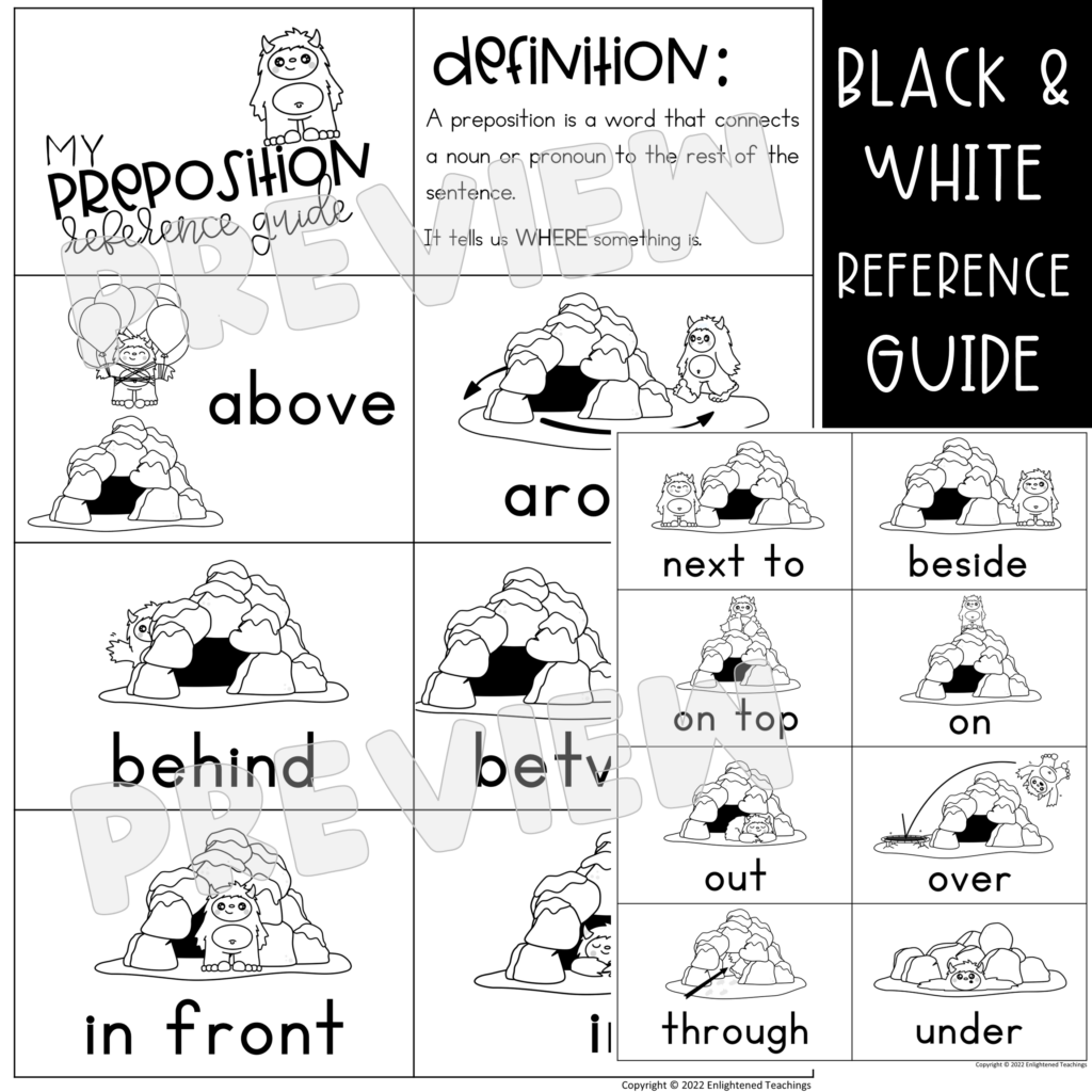 Winter Prepositions Emergent Reader Reference Guide Yeti and Cave ...