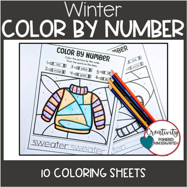 Winter Color by Number, Winter Coloring Pages, Math Activity Sheets ...