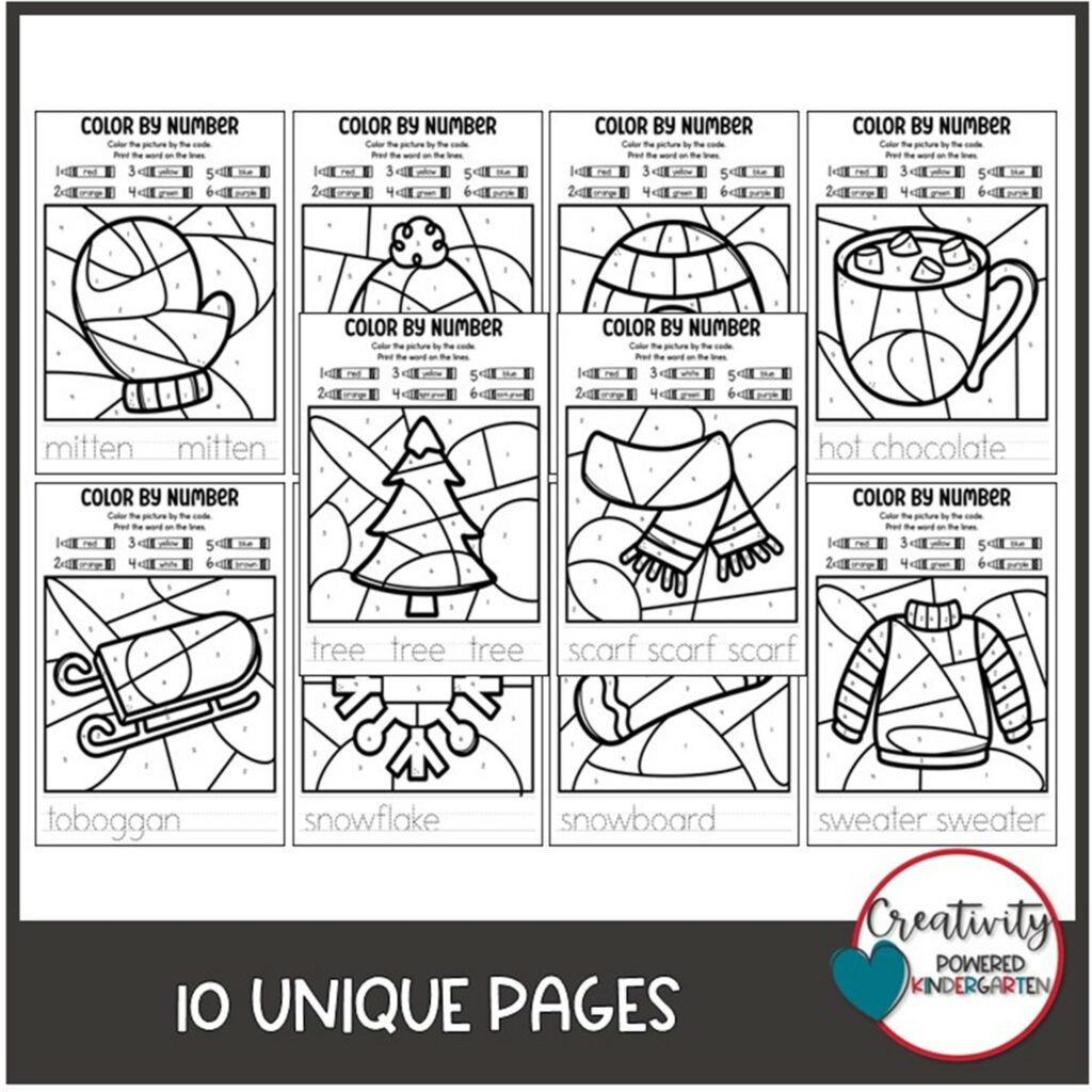 Winter Color by Number, Winter Coloring Pages, Math Activity Sheets ...