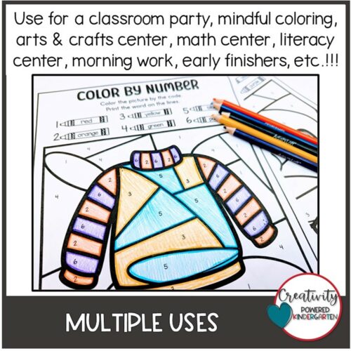Winter Color by Number, Winter Coloring Pages, Math Activity Sheets ...