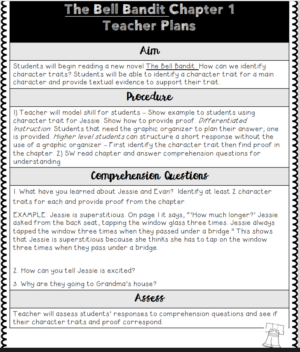 The Bell Bandit Novel Study Comprehension Questions Skill Based Lessons ...
