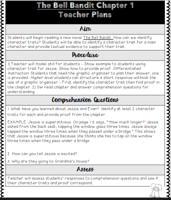 The Bell Bandit Novel Study Comprehension Questions Skill Based Lessons ...