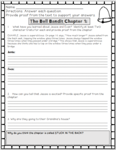 The Bell Bandit Novel Study Comprehension Questions Skill Based Lessons ...