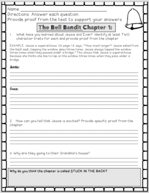 The Bell Bandit Novel Study Comprehension Questions Skill Based Lessons ...